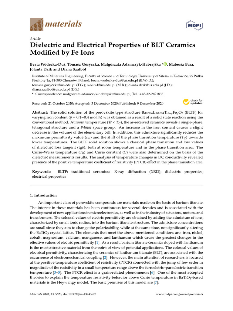 Materials 13 05623 v3 | PDF | Condensed Matter Physics | Electricity