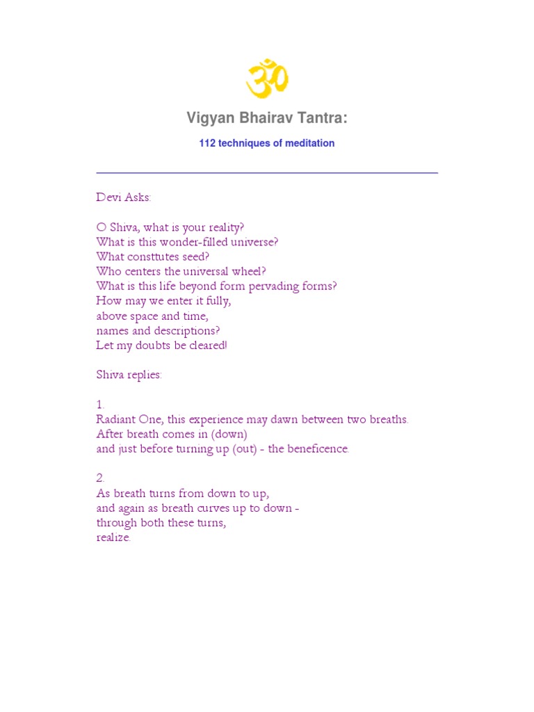 Vigyan Bhairav Tantra | PDF | Meditation | Mind