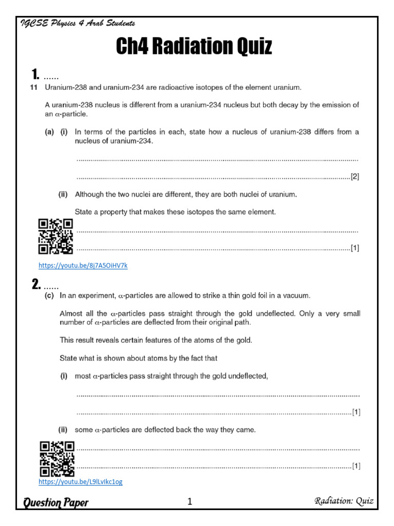 Radiation Quiz Question Papers | PDF | Science & Mathematics ...