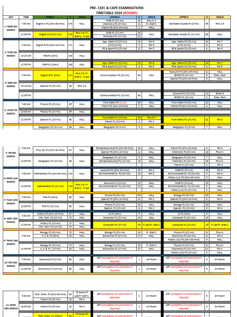Mock Exam Timetable 2024 Final | PDF