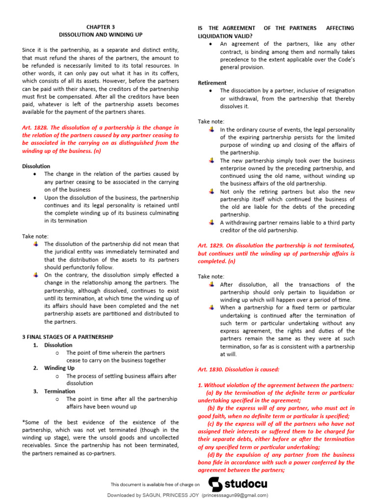 Chapter 3 Reviewer Law | PDF | Liquidation | Partnership