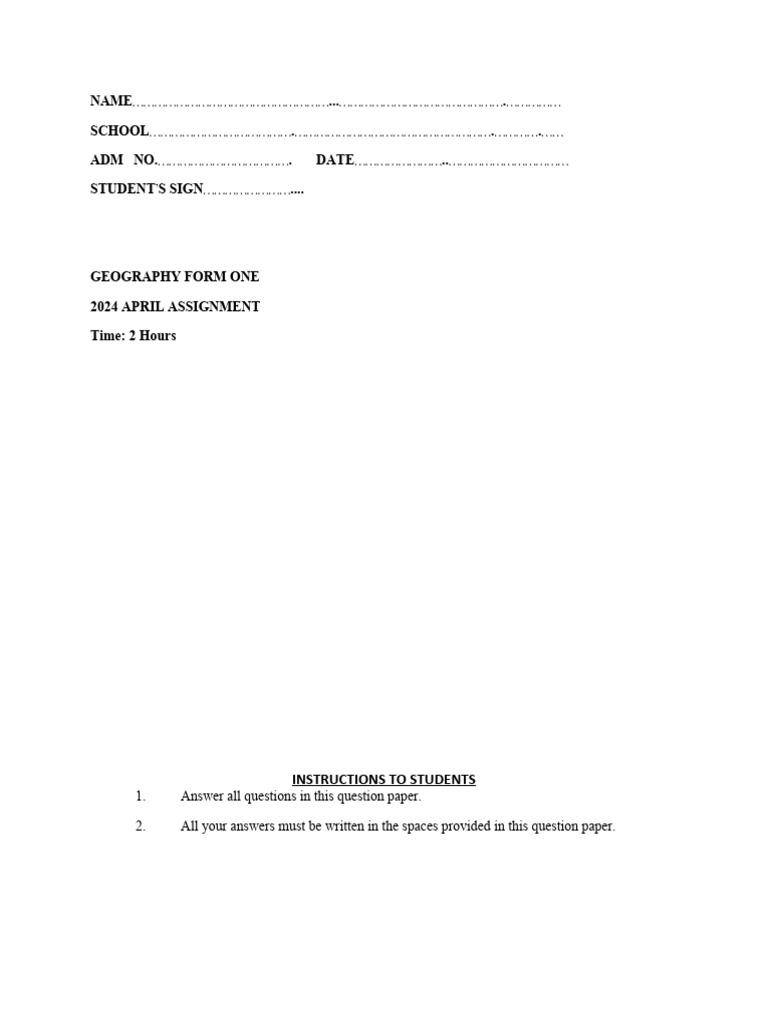 Geography Form 1 End Term 1 Exam 2021 Teacher - Co - .Ke | PDF | Earth ...