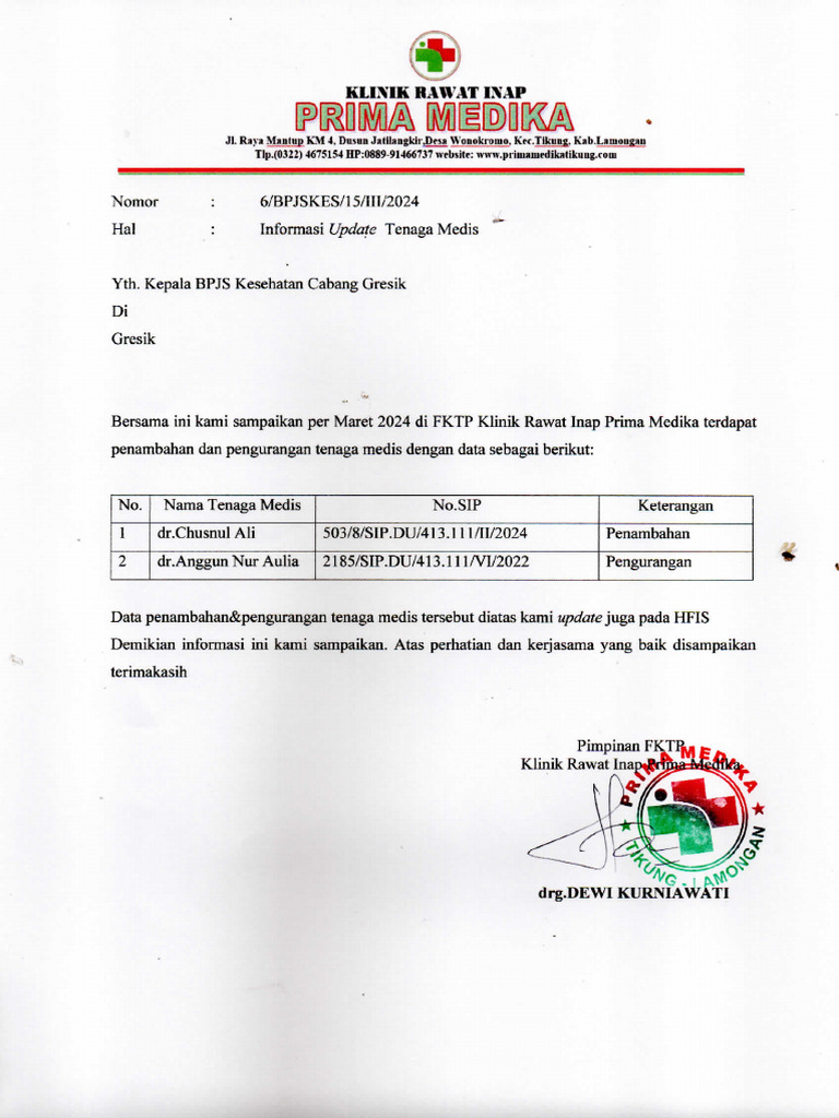 Penambahan Pengurangan Tenaga Medis Primed | PDF