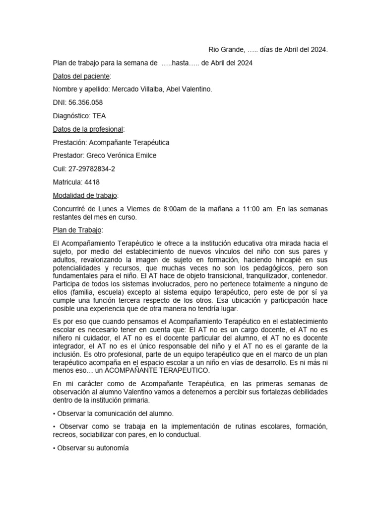 Plan de Trabajo Mes de Abril Valentino2024 | PDF | Escuelas | Ciencias ...