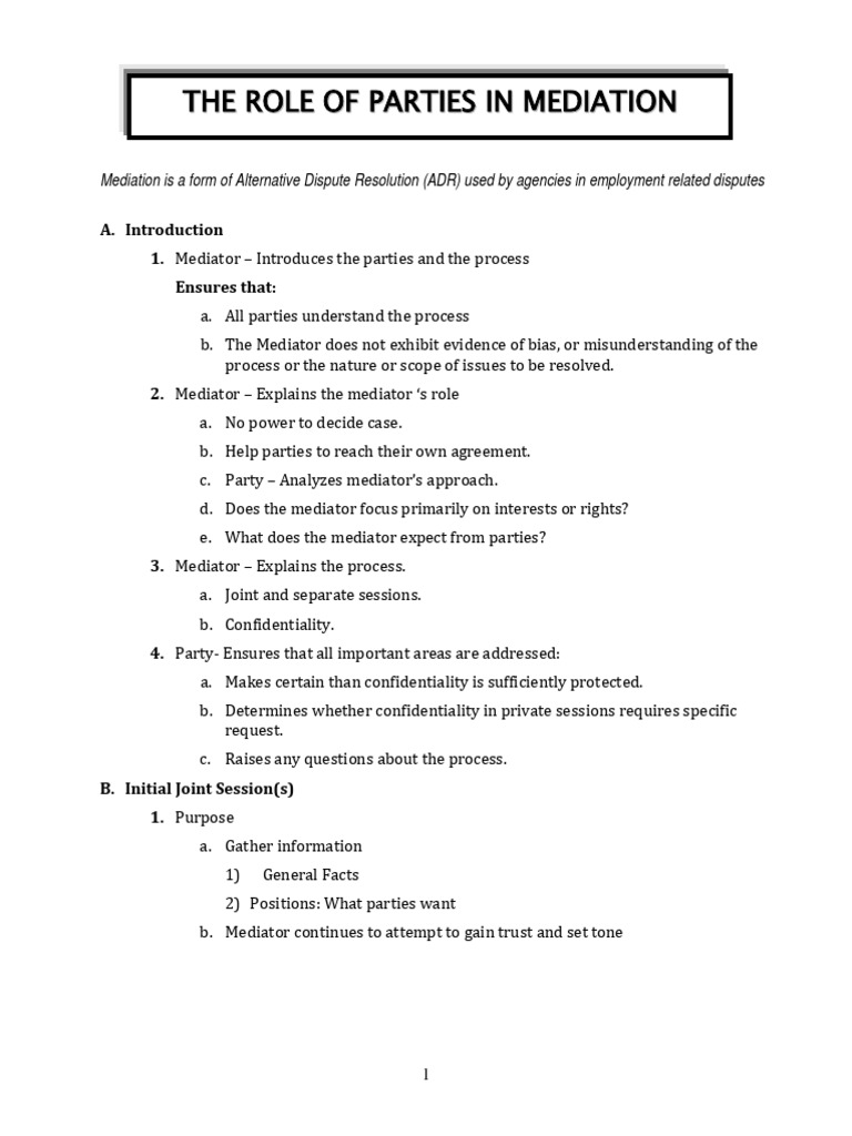 Role of Parties in Mediation | PDF | Mediation | Alternative Dispute ...