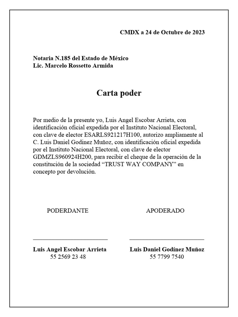 Formato de Carta Poder Para Recoger Cheque en Word | PDF