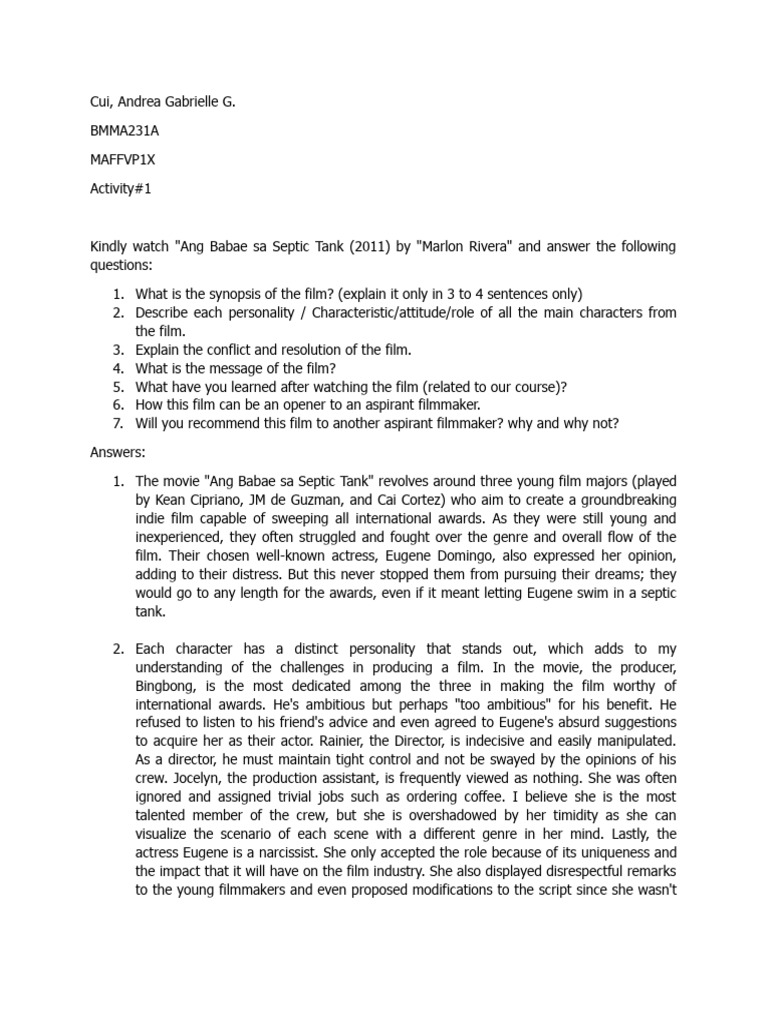 Class Activity 1 | Download Free PDF | Filmmaking