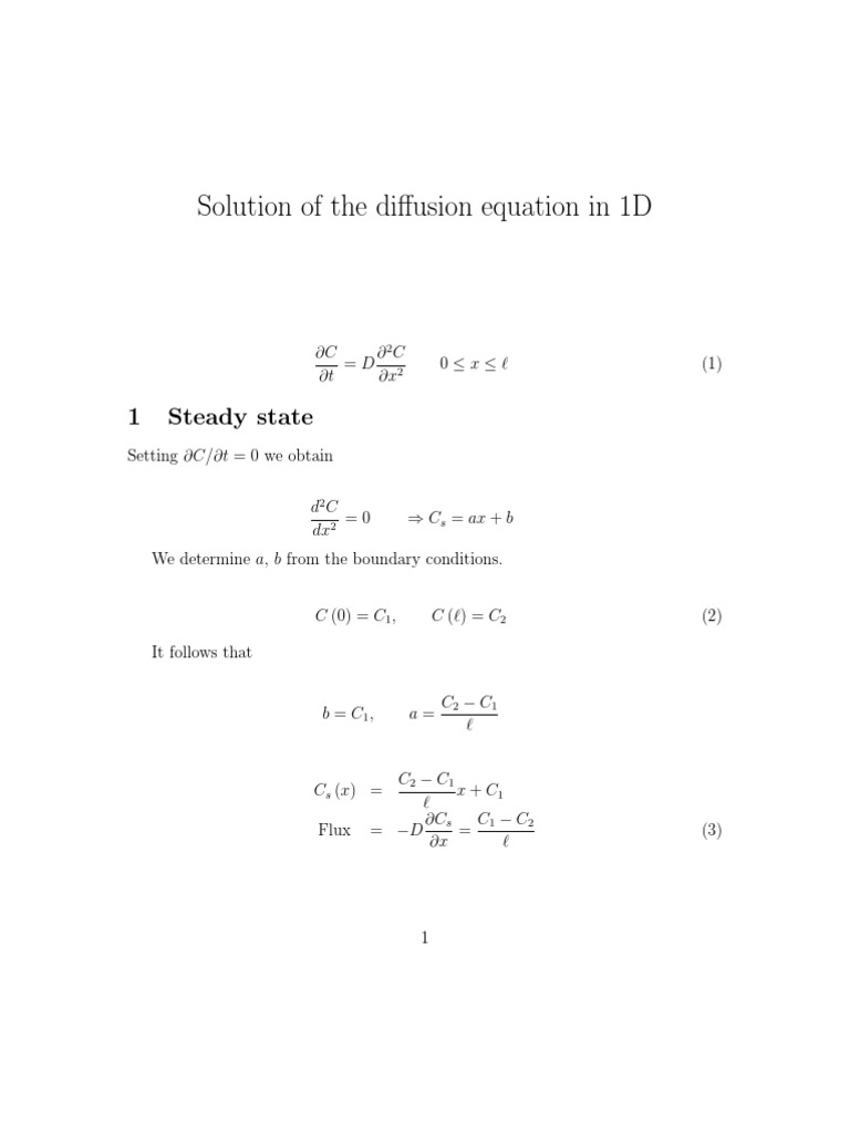 Solution of The Diffusion Equation in 1D: 1 Steady State | PDF ...