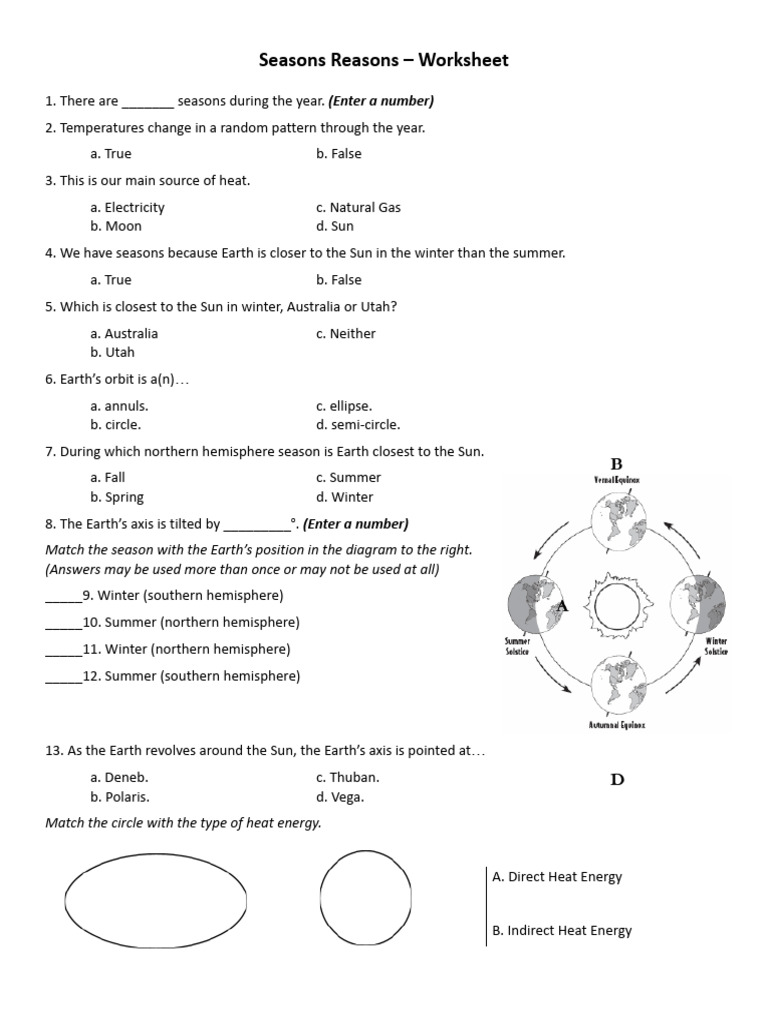 6a - Reason For Seasons Worksheet | PDF | Earth | Night