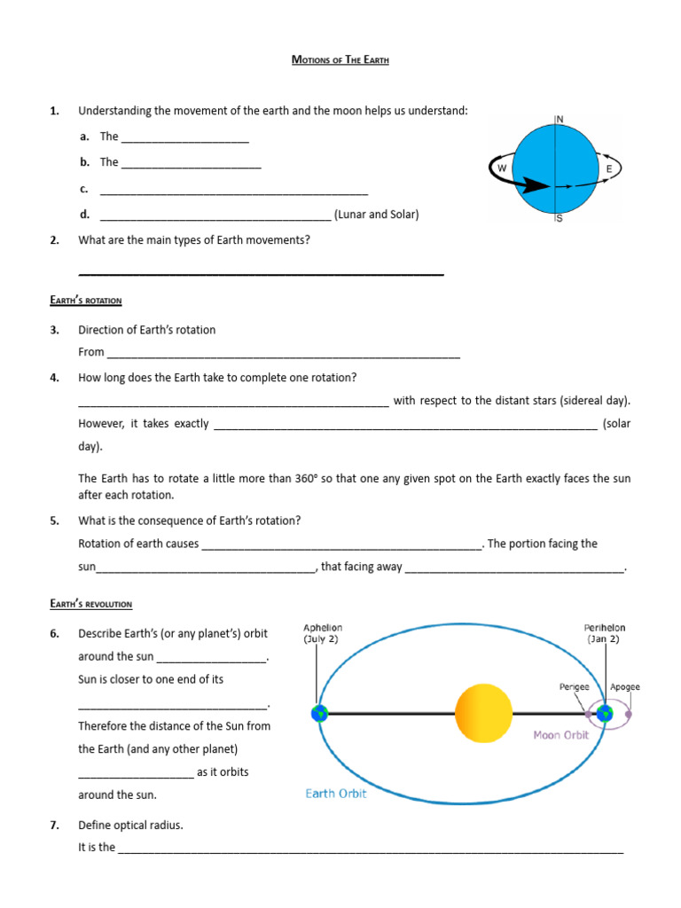 6 - Motions of The Earth.docx | PDF | Earth | Rotation