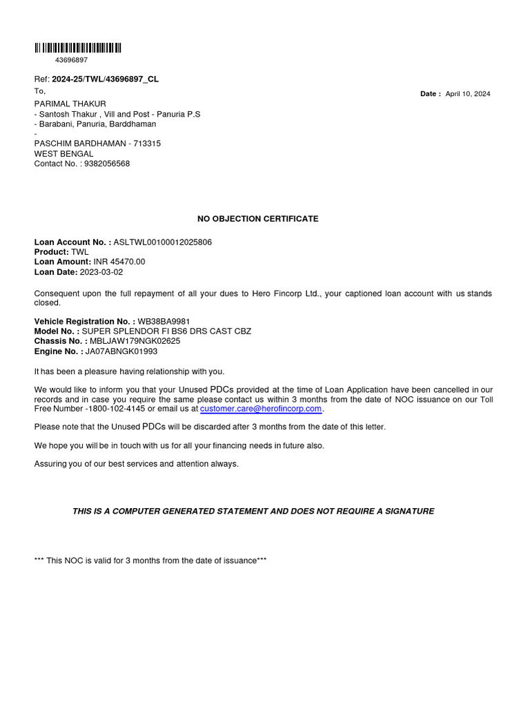 NOC Required (1) - PARIMAL THAKUR | PDF | Finance & Money Management