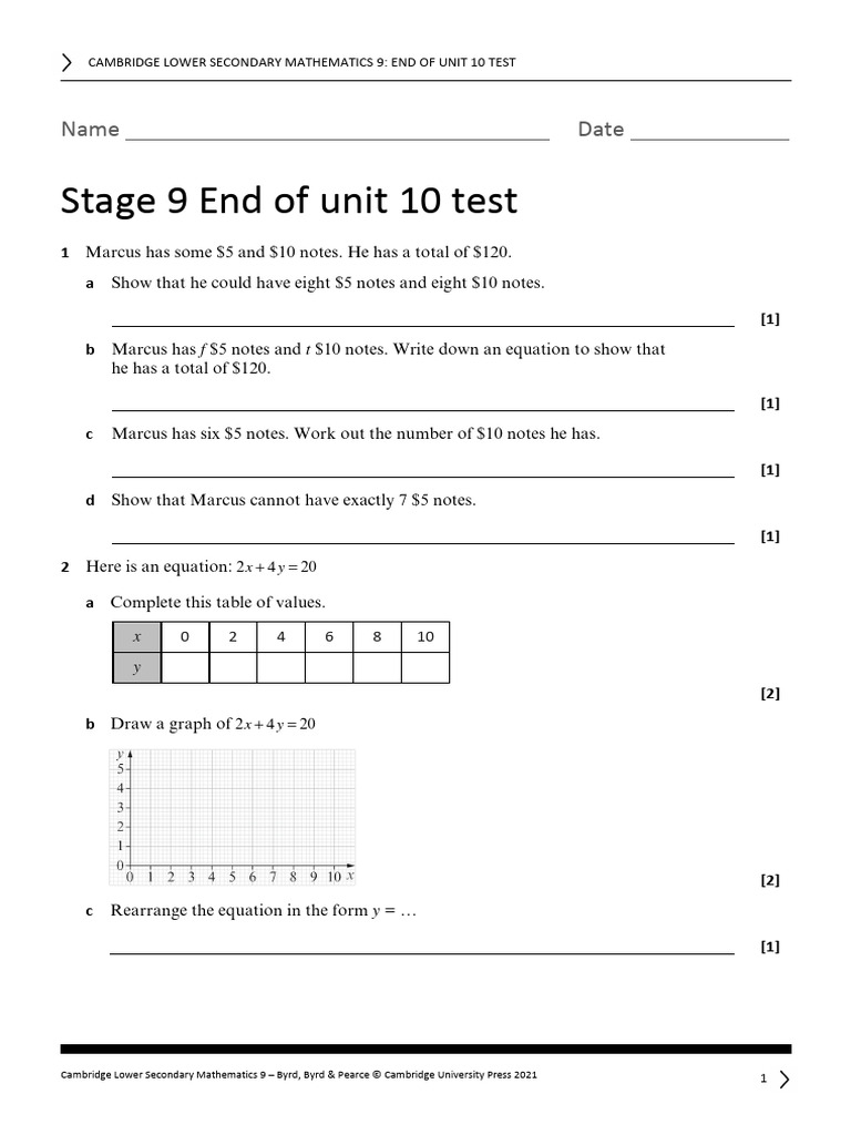 Unit 10 End-Of-Unit Test | PDF | Equations | Mathematical Relations