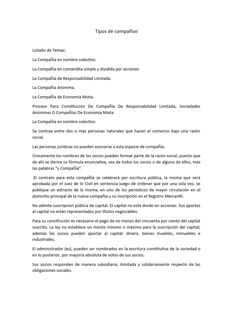 Tipos de Compañias | PDF