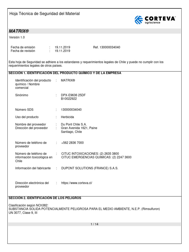 MATRIX - Chile SDS | PDF | Agua | Combustión