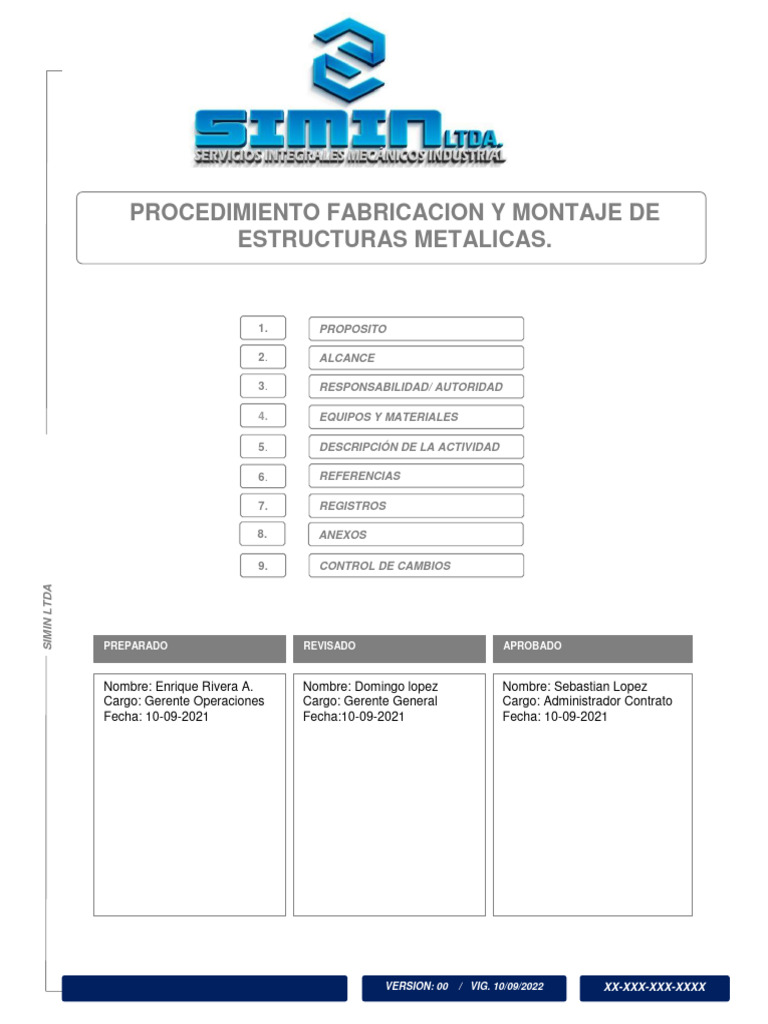 Procedimiento Fabricacion y Montaje de Estructuras Metalicas Simin Ltda | PDF | Tecnología