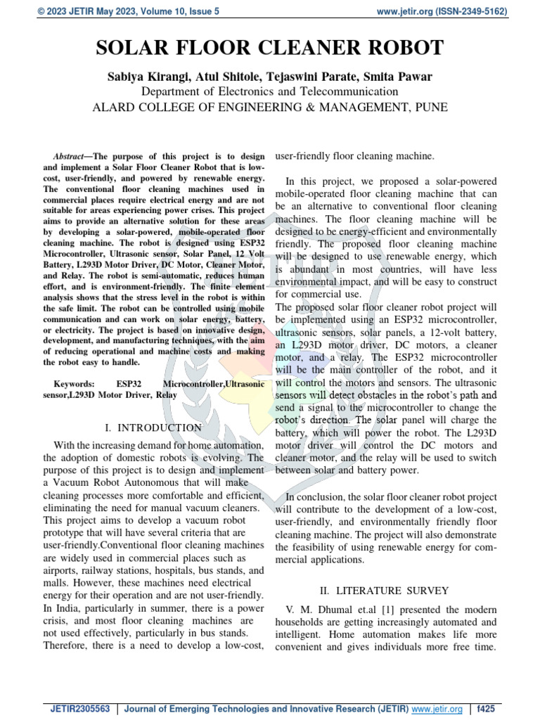JETIR2305563 | PDF | Arduino | Vacuum Cleaner