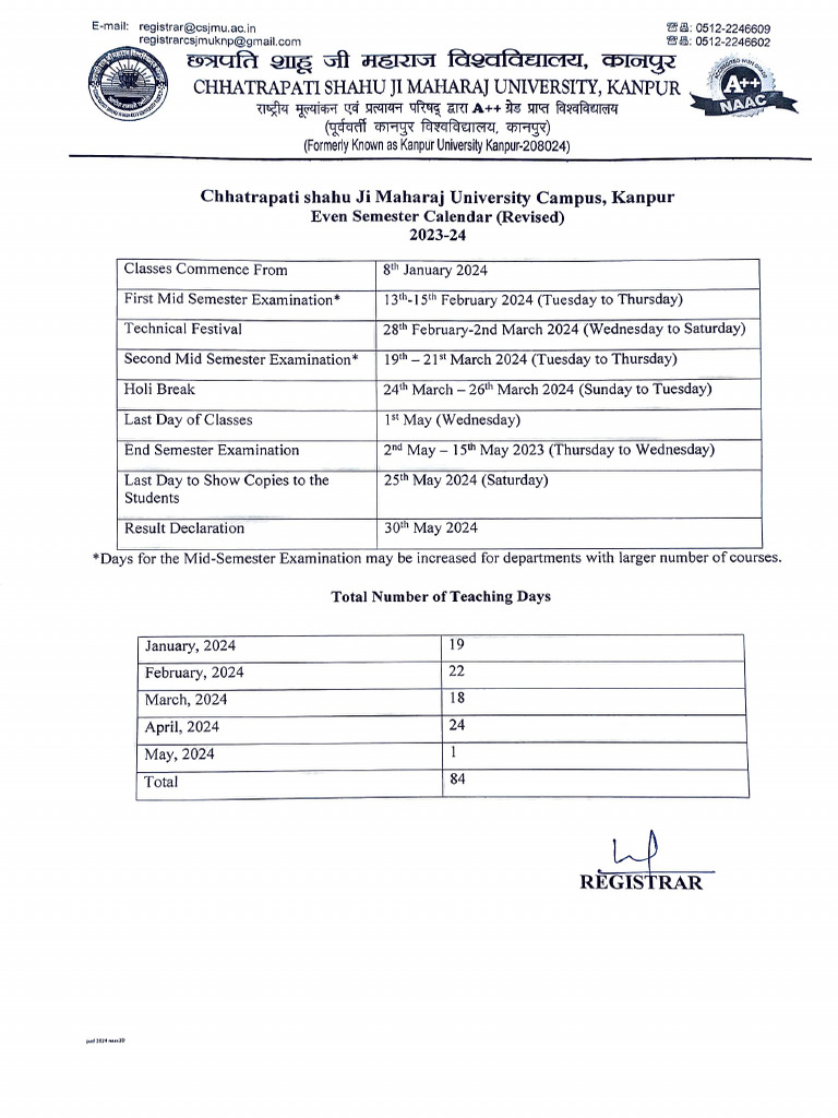 Even-Semester-Calendar-Revised-2023-24 | PDF | Academic Term ...