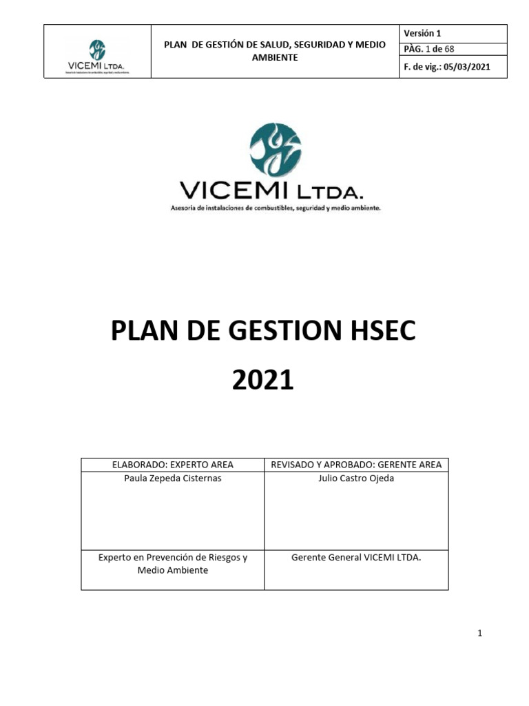 10.-Plan de Gestion Hsec | Descargar gratis PDF | Riesgo | Valores