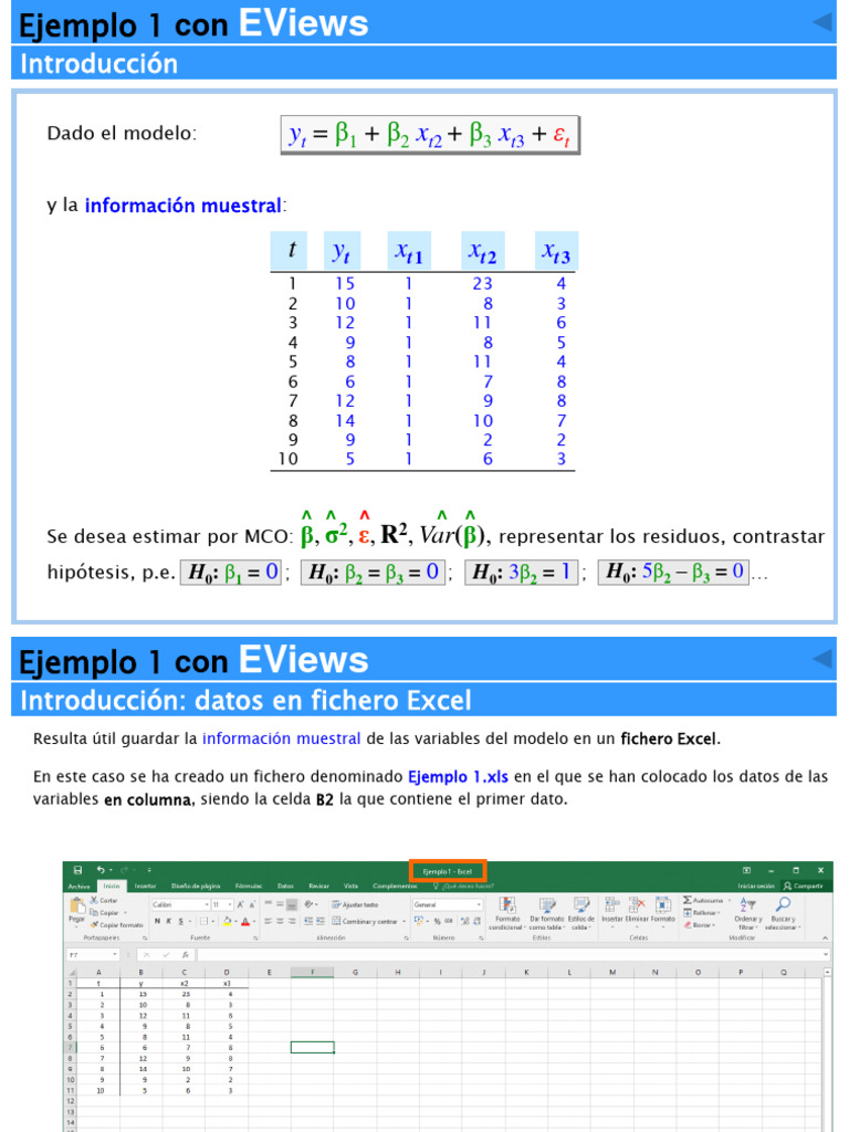 Ejemplo 1 Con EViews | PDF | Mínimos cuadrados ordinarios | Estimador