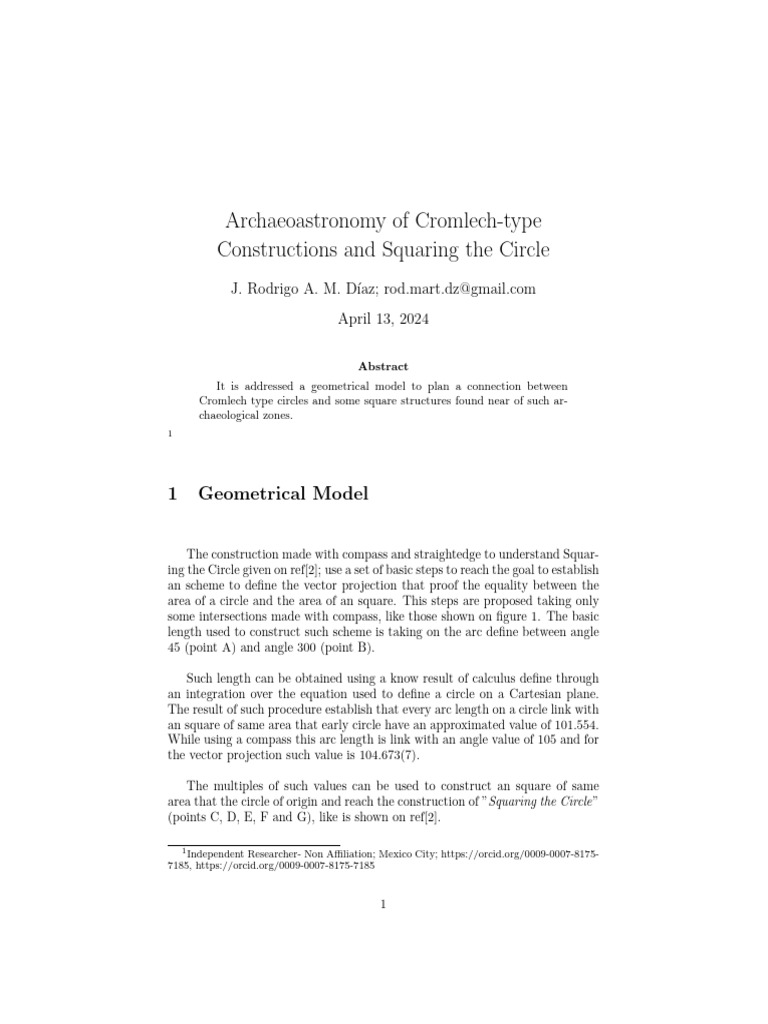 Archaeoastronomy of Cromlech-Type Constructions and Squaring The Circle | PDF | Circle | Area