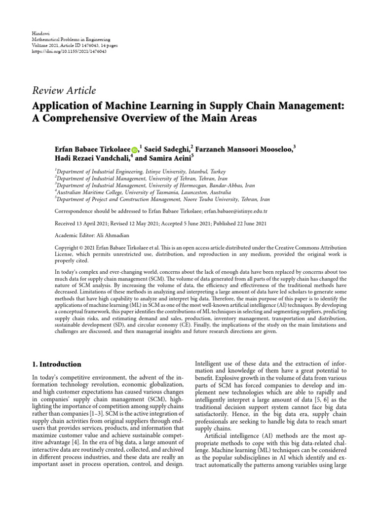 Application of Machine Learning in Supply Chain Ma | PDF | Machine Learning | Support Vector Machine