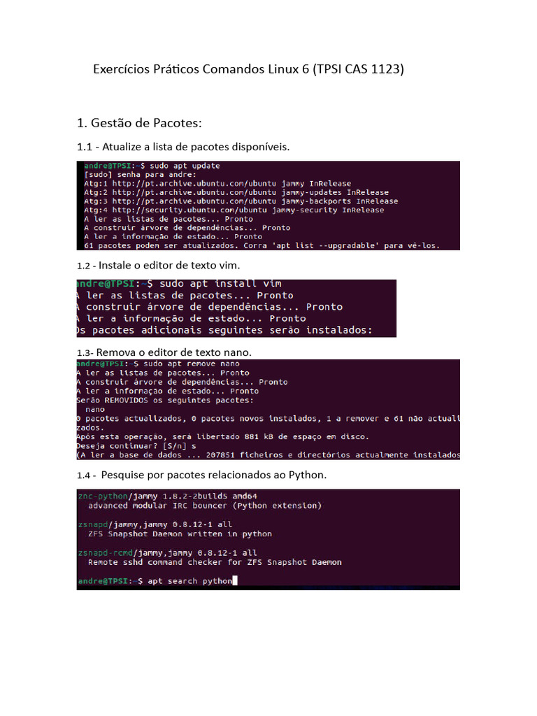Exercícios Práticos Comandos Linux 6 - André Afonso | PDF | Arquivo de ...