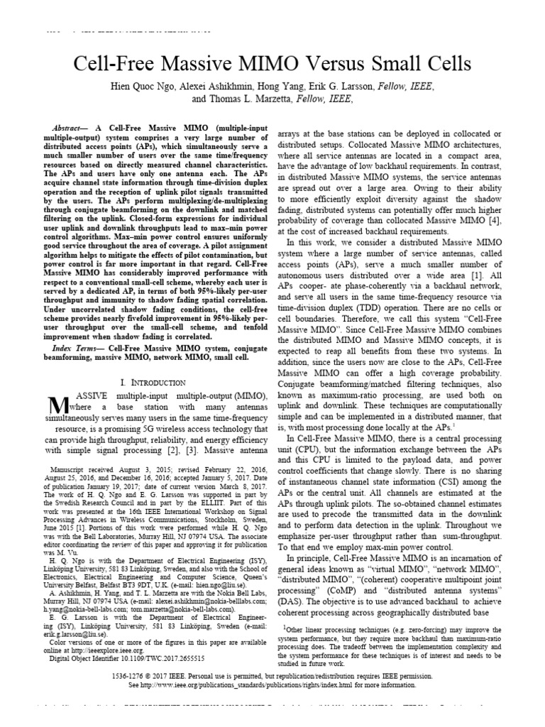 Cell-Free Massive MIMO Explained | PDF | Mimo | Radio Technology