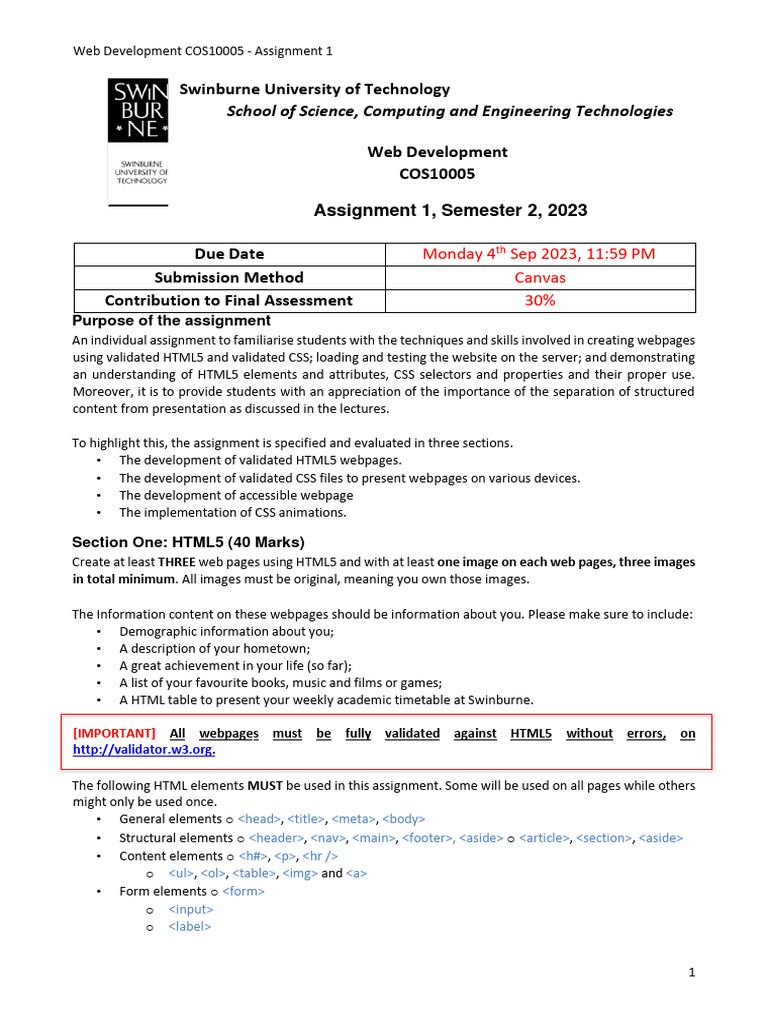 WD Assignment1 2023S2 V3-2 | PDF | Html | World Wide Web