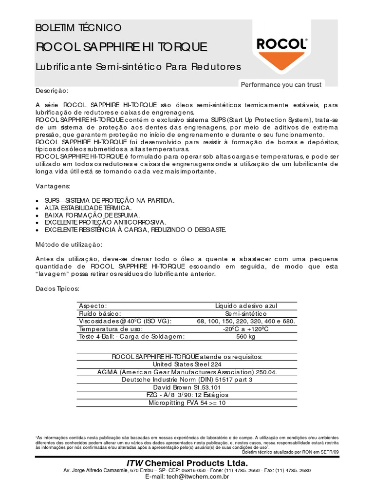 Lubrificante ROCOL Sapphire Hi-Torque | PDF