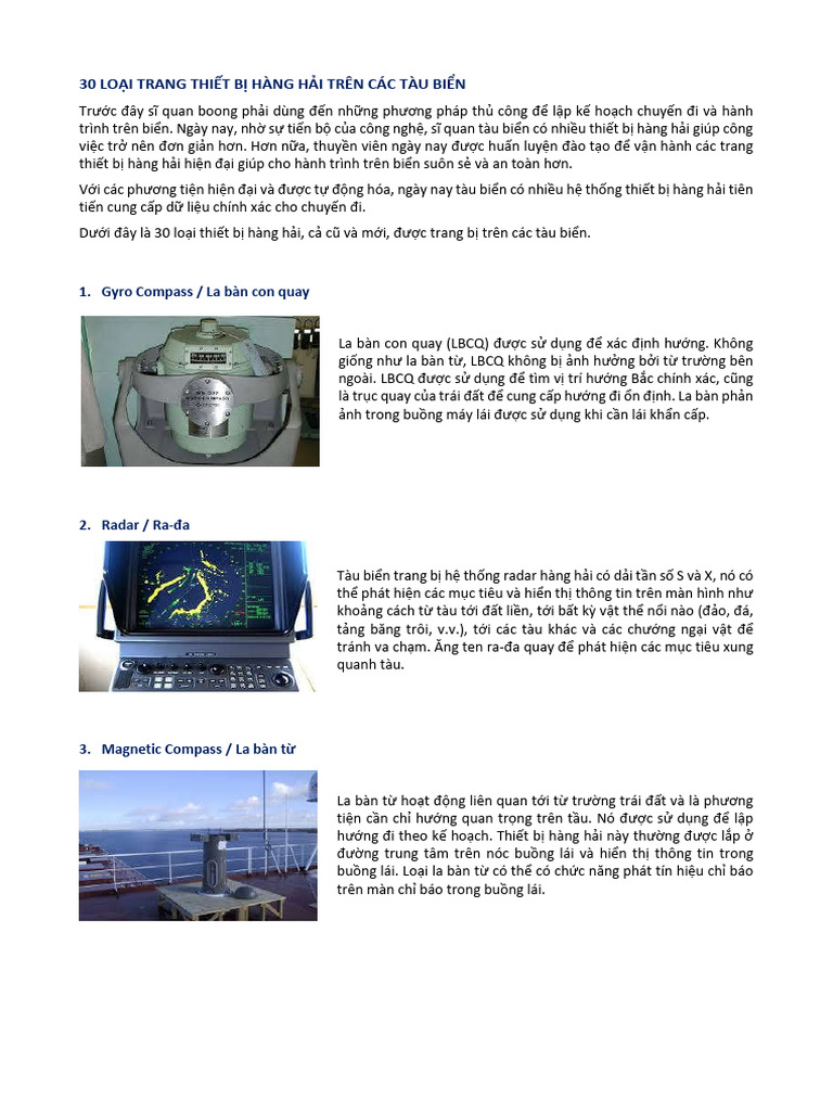 30 LOAI TRANG THIET BI HANG HAI TREN CAC TAU BIEN | PDF