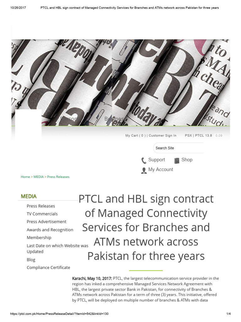 PTCL and HBL Sign Contract of Managed Connectivity Services For Branches and ATMs Network Across ...