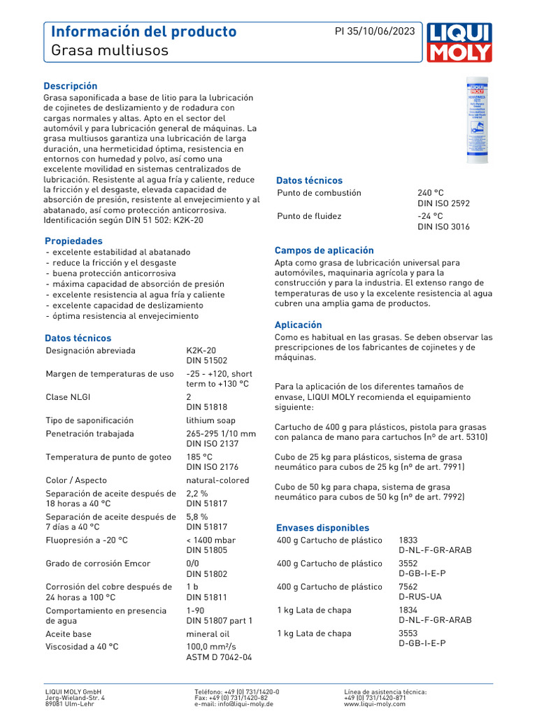 P000365 Grasa Multiusos 35 Es - ES | PDF | Rodamiento (Mecánico)