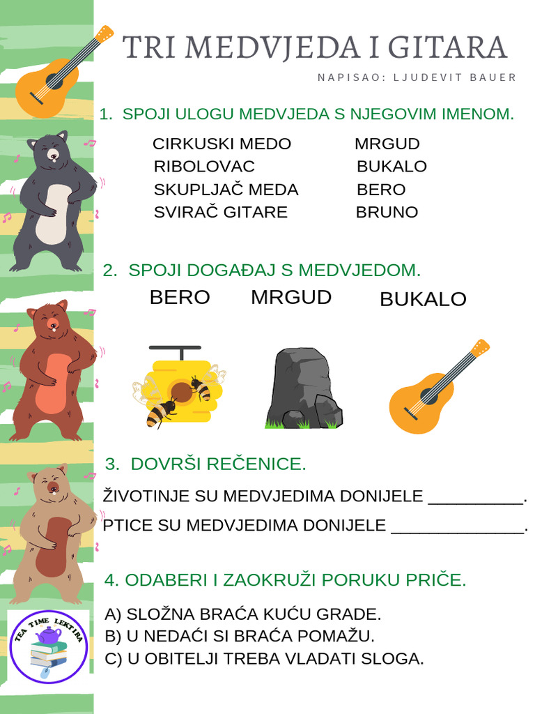 Nastavni Listi-Tri Medvjeda I Gitara | PDF