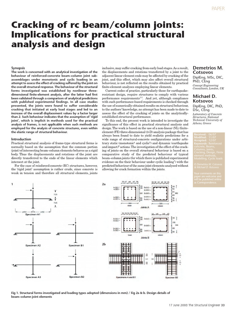 Cracking of RC Beam Column Joints Implications For Practical Structural ...