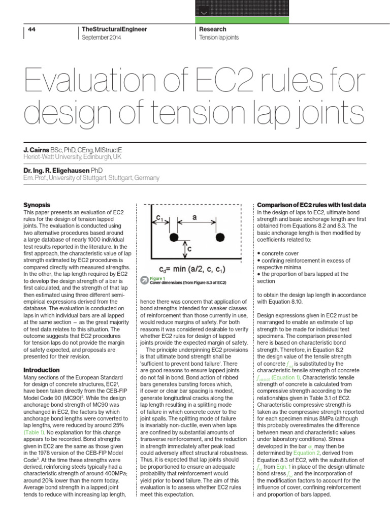 Evaluation of EC2 Rules For Design of Tension Lap Joints | PDF | Strength Of Materials | Concrete