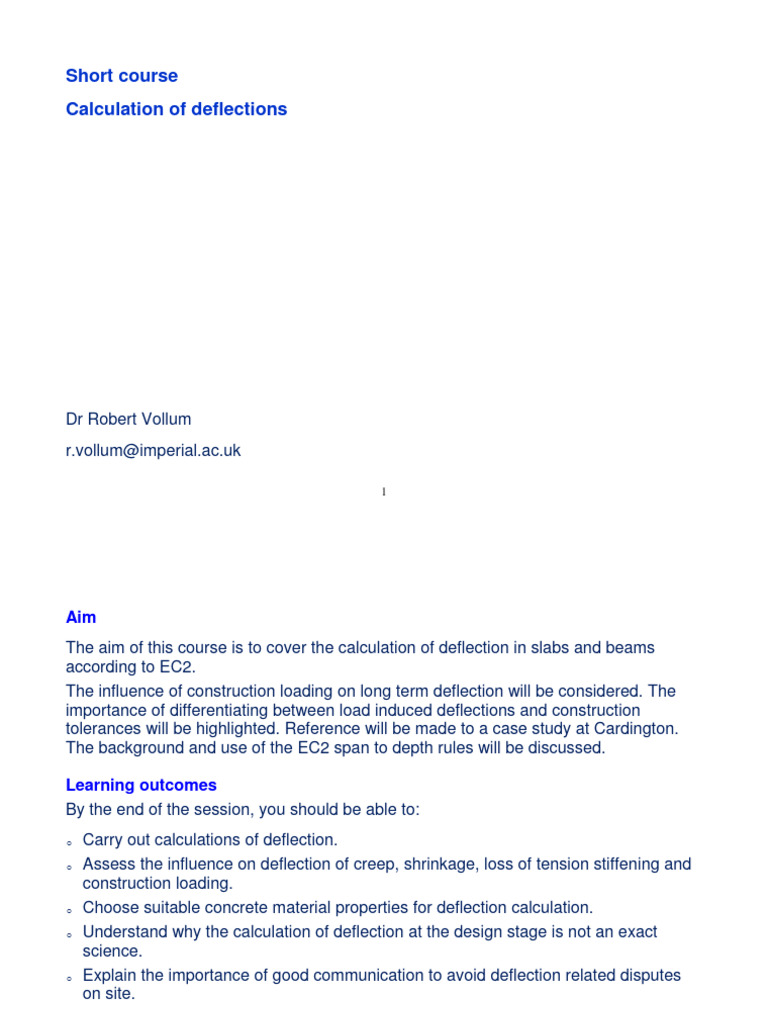 Short Course Deflection OHP Circulated Post Course | PDF | Strength Of ...