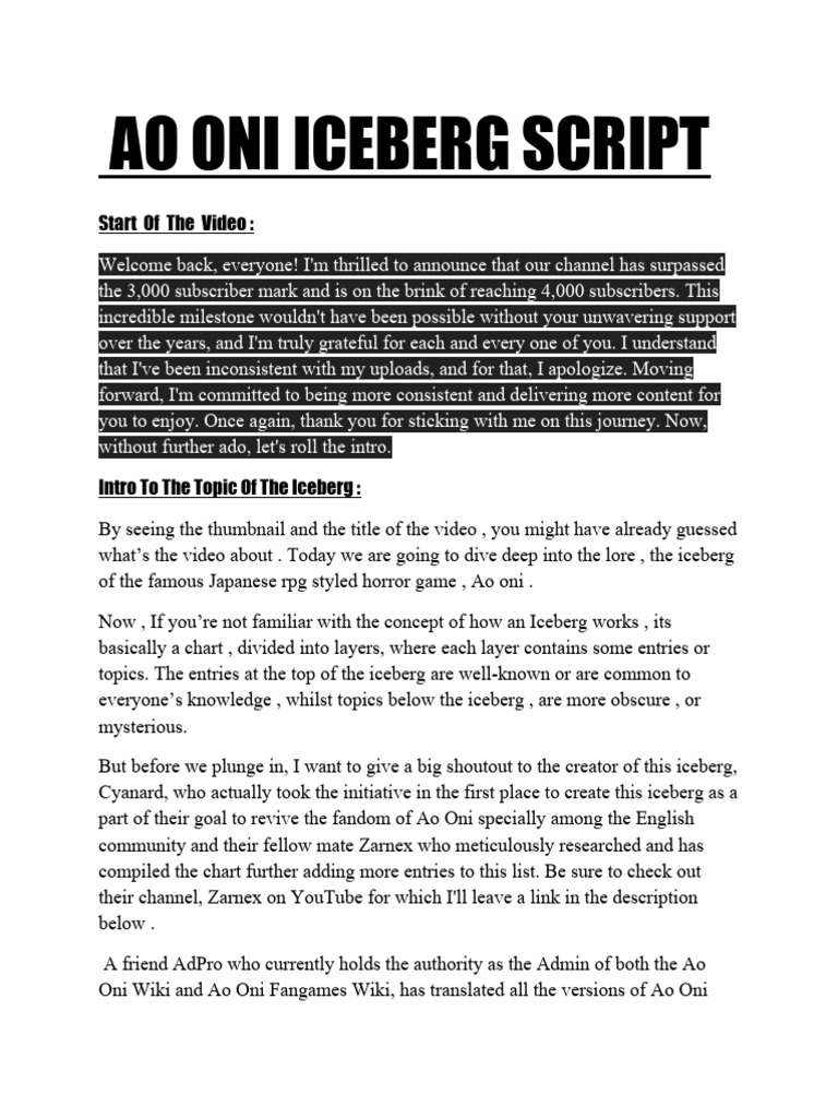 Ao Oni Iceberg Script | PDF | Pew Die Pie
