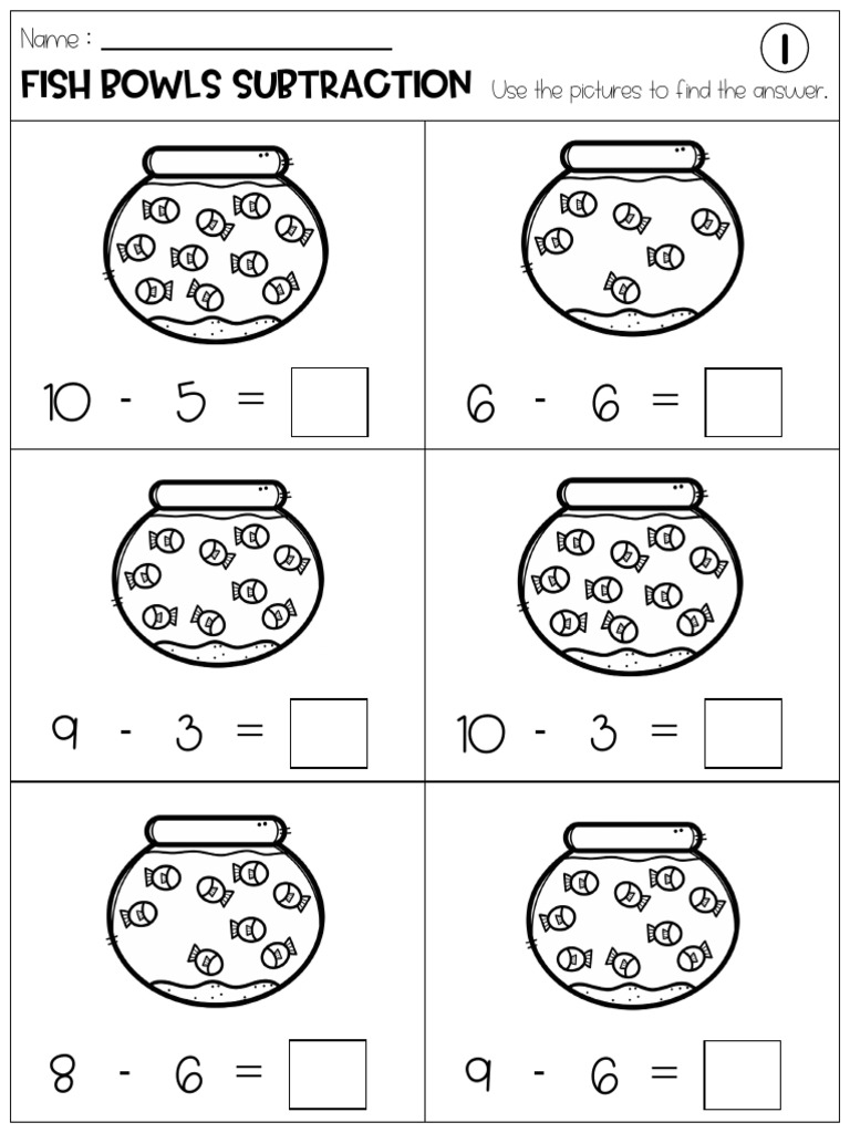 Fish Bowls Subtraction: Use The Pictures To Find The Answer | PDF