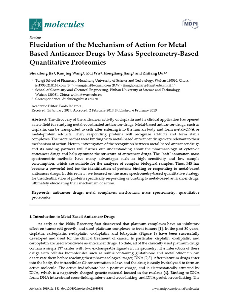 Elucidation of The Mechanism of Action For Metal Based Anticancer Drugs ...