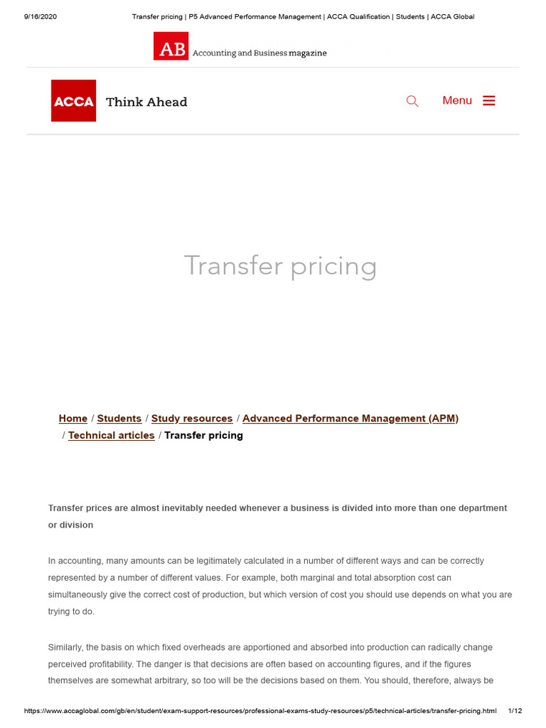 Transfer Pricing in APM: Key Insights | PDF | Prices | Profit (Economics)