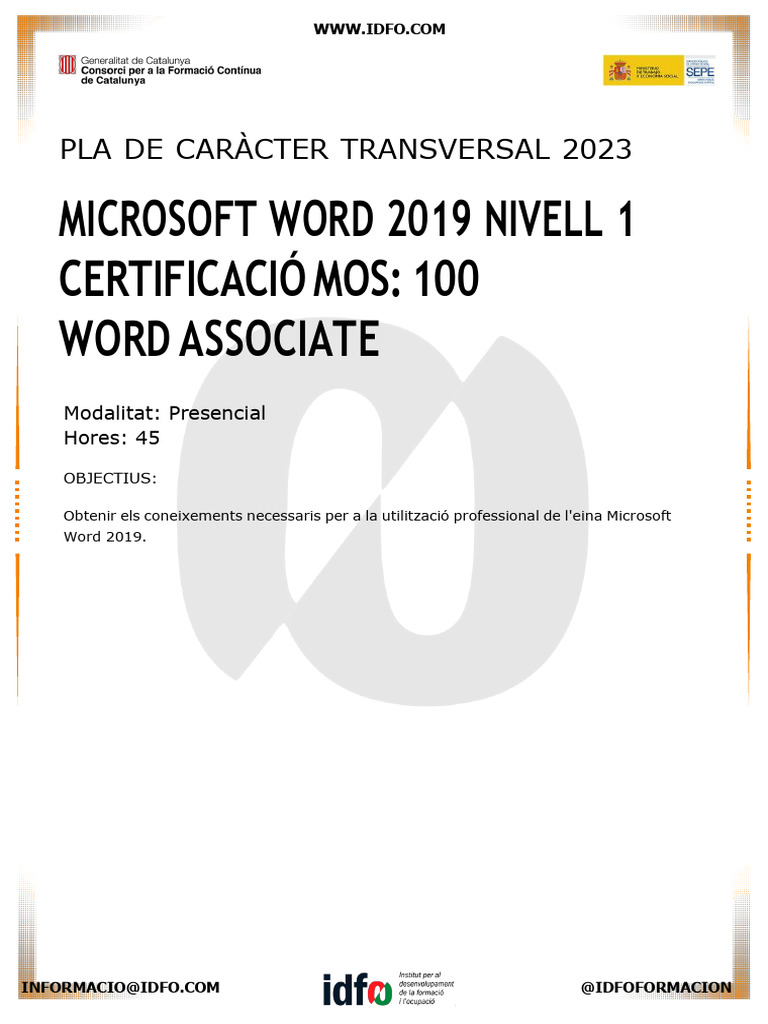 Curs Microsoft Word 2019 Nivell 1 - Certificació MOS-100 Word Associate | PDF