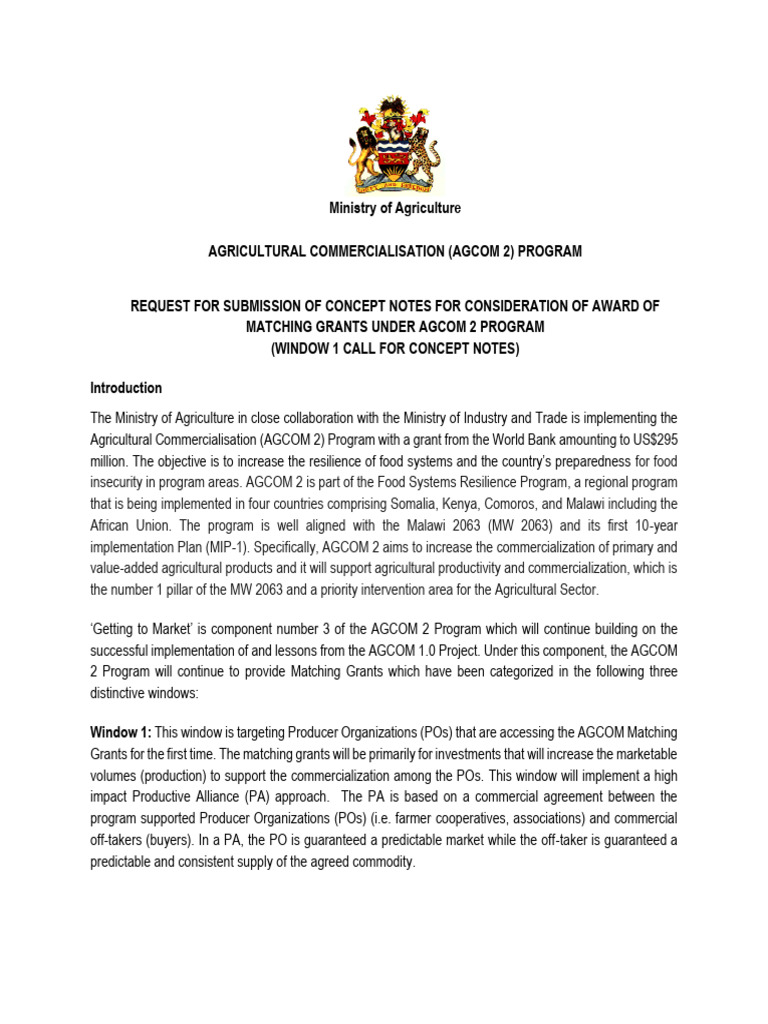 AGCOM 2 Matching Grants Call for Concepts | PDF | Procurement | Economies