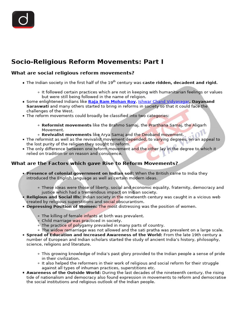 Socio Religious Reform | PDF | Swami Vivekananda | Indian Religions