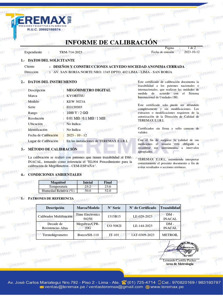 Informe de Calibracion | Descargar gratis PDF | Calibración | Teoría de la medida