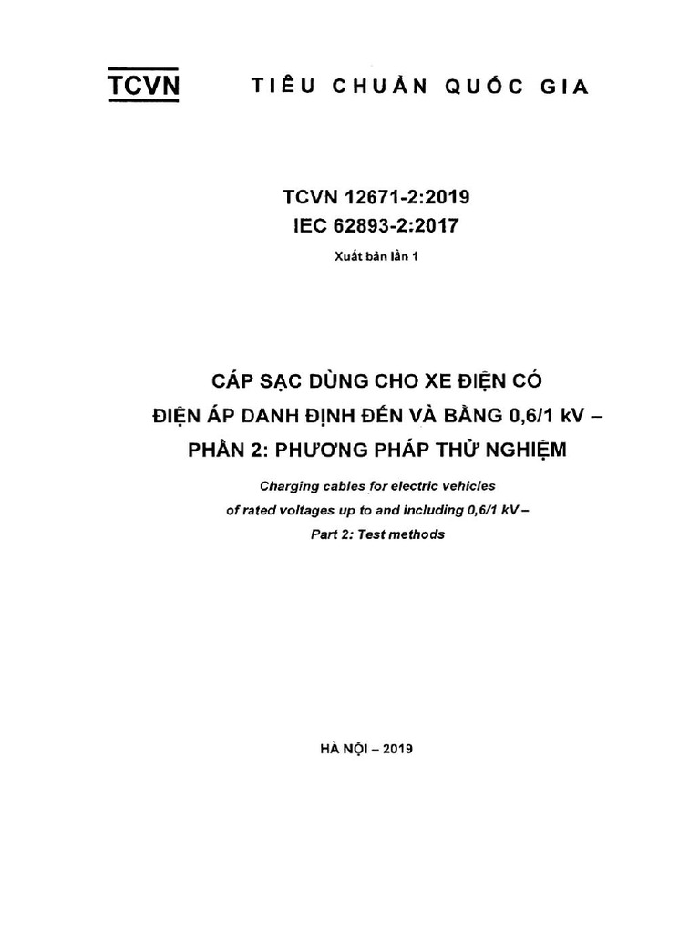 Tieu Chuan Quoc Gia TCVN 12671 2 2019 Iec 62893 2 2017 Cap Sac Dung Cho Xe Dien Co Dien Ap Danh ...