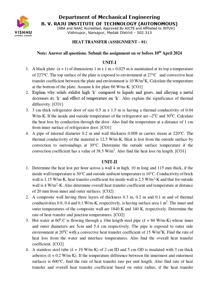 13 HT Assignment 01 2023 24 Iisem | PDF | Heat Transfer | Thermal Insulation