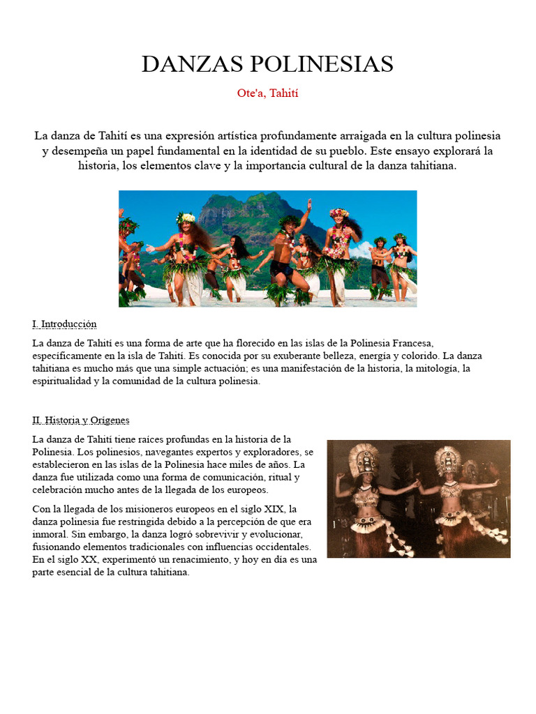 Danza Tahitiana: Cultura y Orígenes | PDF | Tahití | Bailes