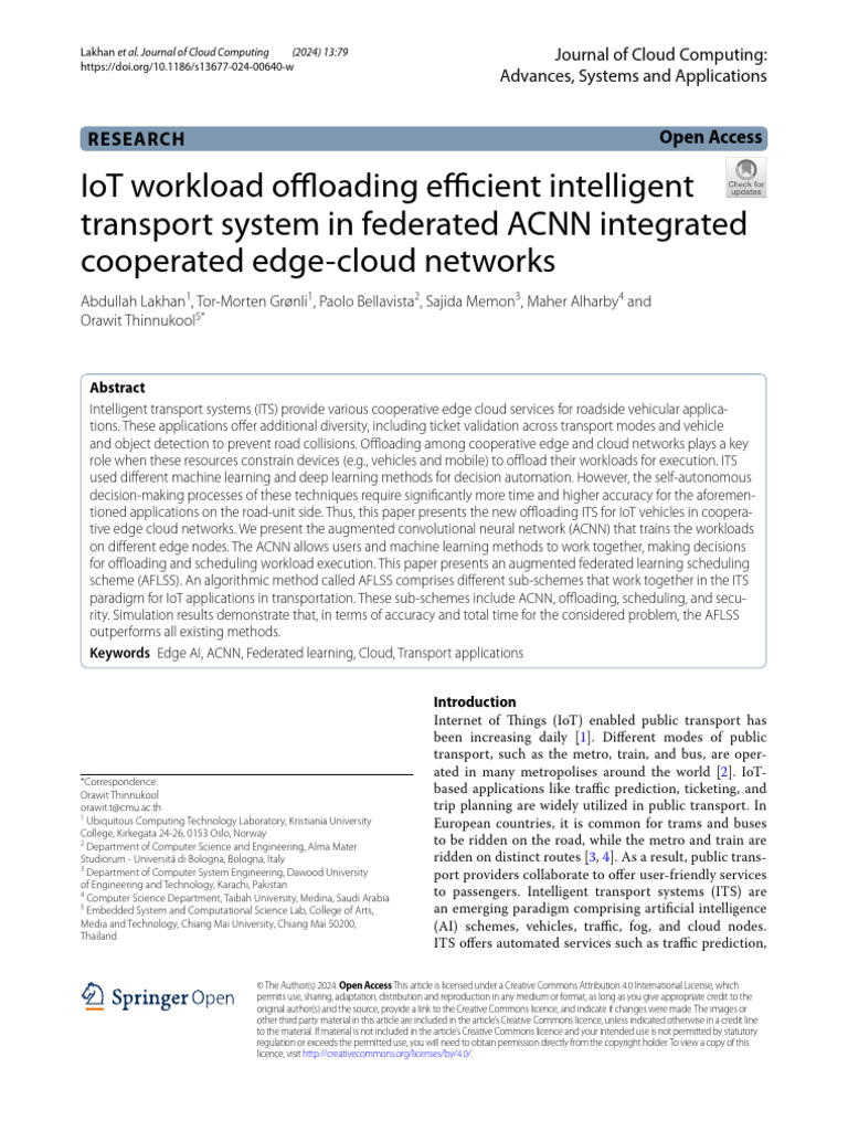 Iot Workload Offloading Efficient Intelligent Transport System in Federated Acnn Integrated ...