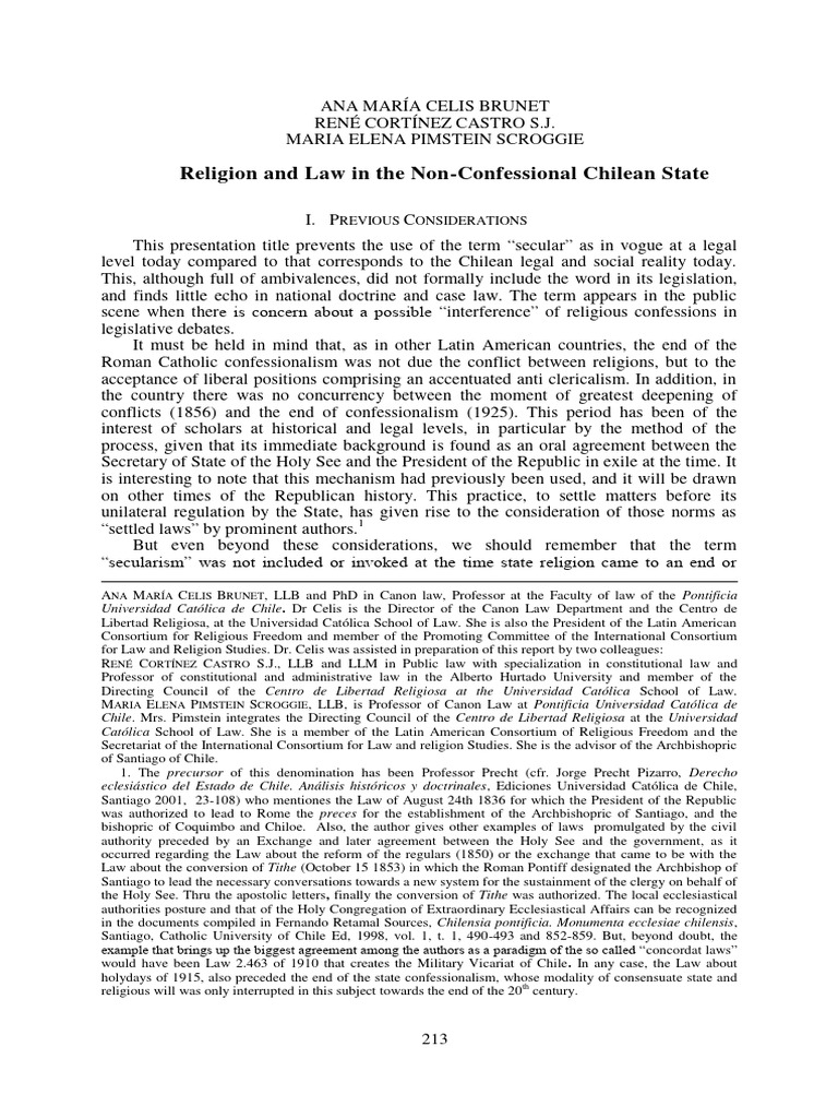 Religion and Law in The Non-Confessional Chilean State | PDF | Freedom ...