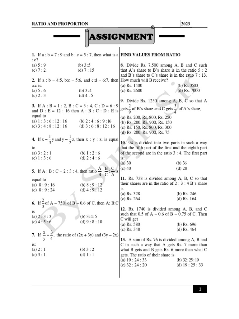 Ratio And Proportion Pdf